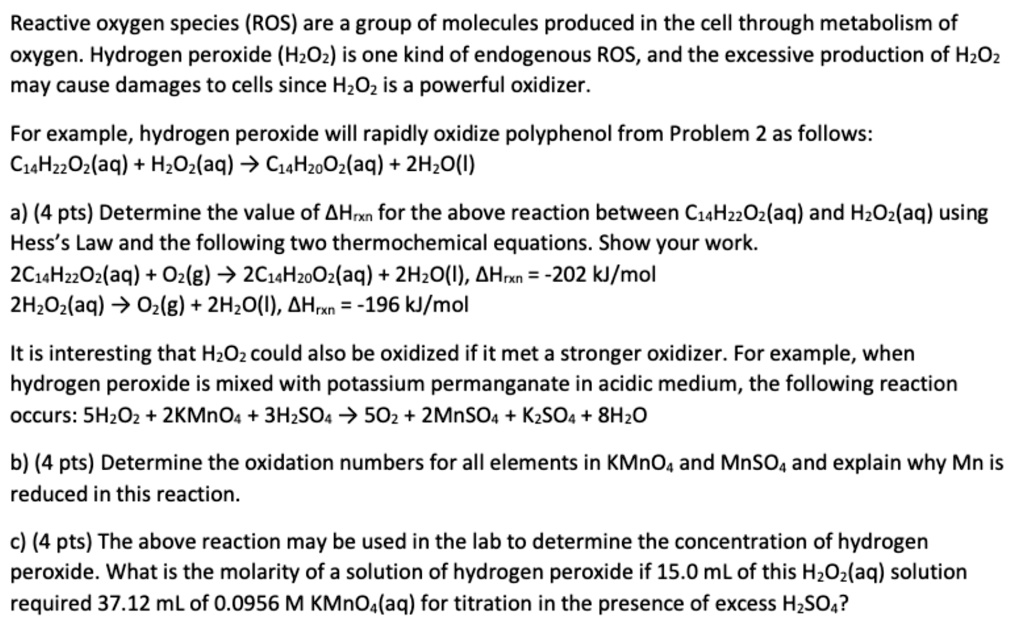 Solved Reactive Oxygen Species Ros Are A Group Of Molecules Produced