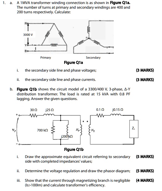 1. a. A 1MVA transformer winding connection is as shown in Figure Q1a. The number of turns at ...