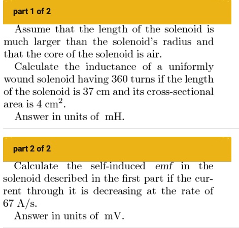 SOLVED: part 1 of 2 Assume that the length of the solenoid is much ...