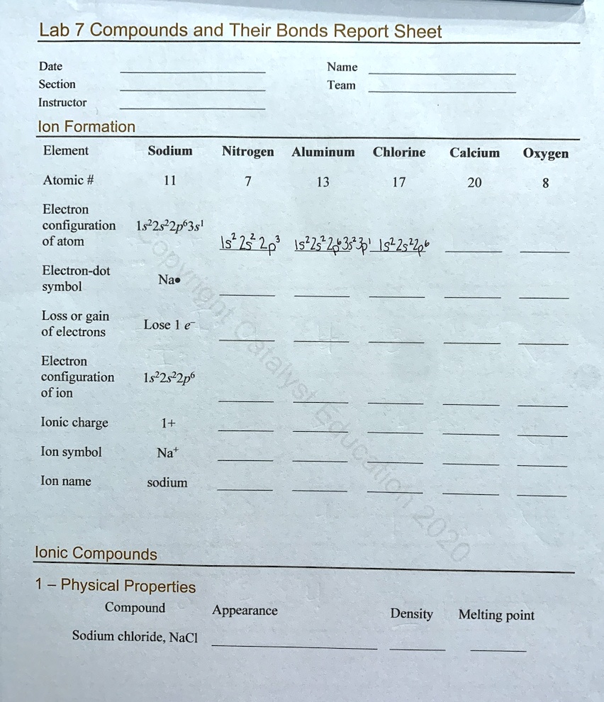 SOLVED: Lab 7: Compounds and Their Bonds Report Sheet Date: Section ...