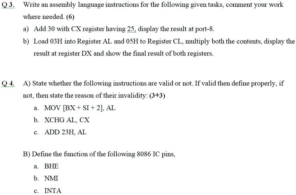 SOLVED: Q.3. Write assembly language instructions for the following ... SOLVED: Q.3. Write assembly language instructions for the following ...
