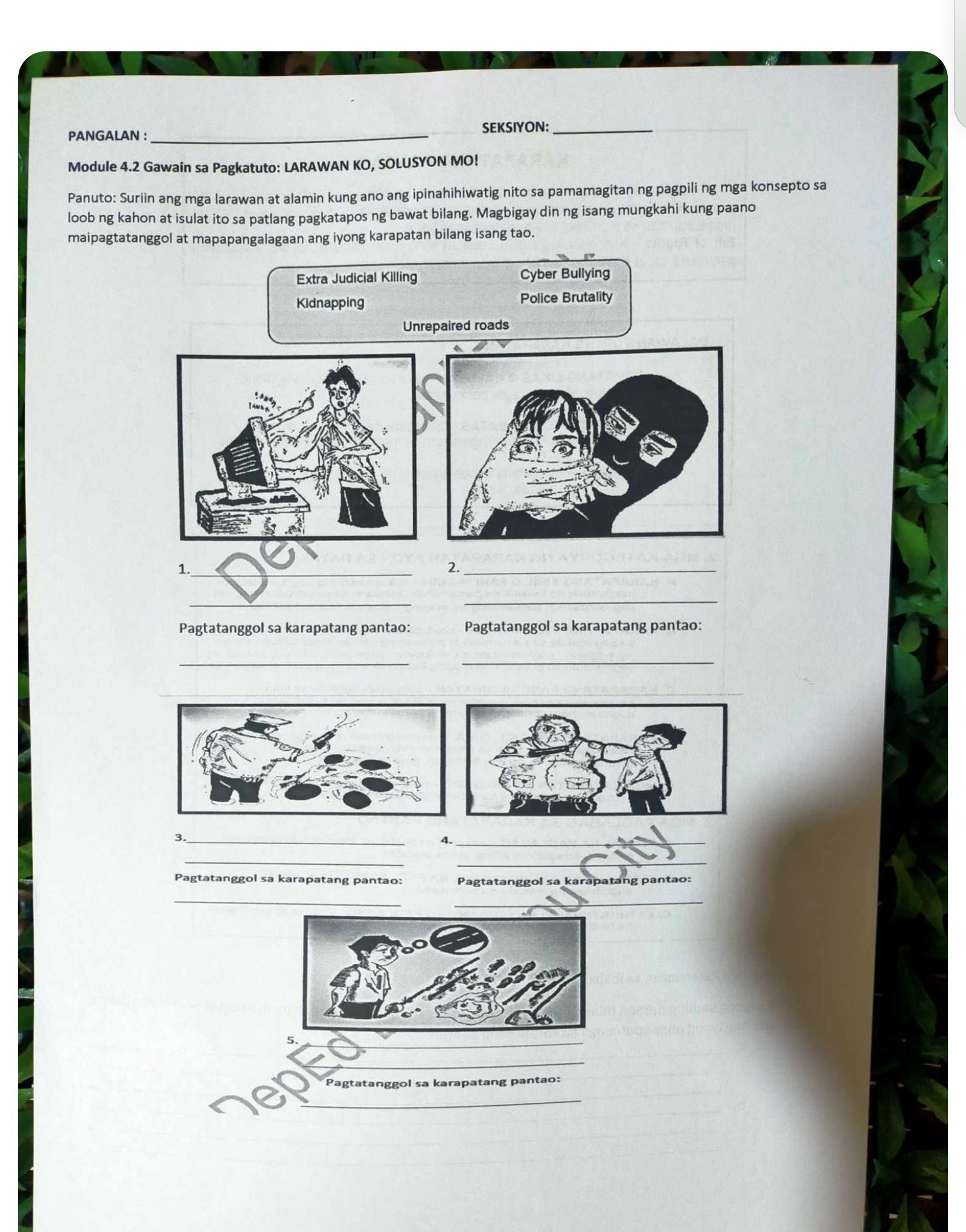 PANGALAN : SEKSIYON: Module 4.2 Gawain sa Pagkatuto: LARAWAN KO ...