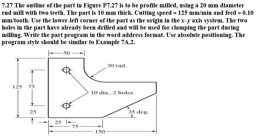 7.27 The outline of the part in Figure P7.27 is to be profile milled ...
