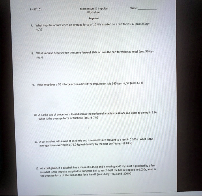 Impulse Physics Worksheets