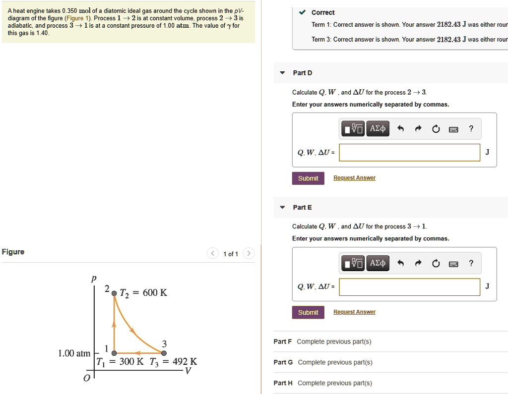 SOLVED: Aheat engine takes 350 mol of = diatomic ideal gas around the ...