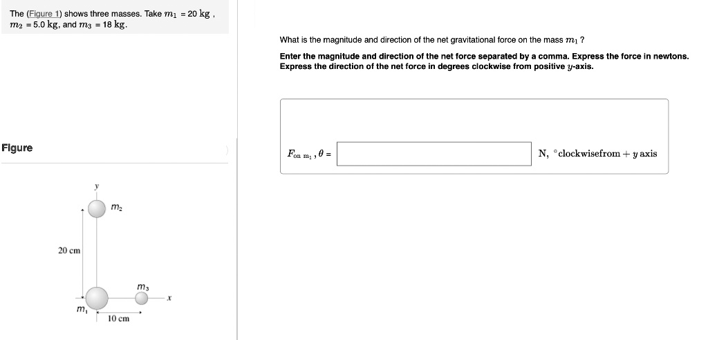 SOLVED: The figure shows three masses: m1 = 20 kg, mz = 5.0 kg, and mx = 18 kg. What is the ...