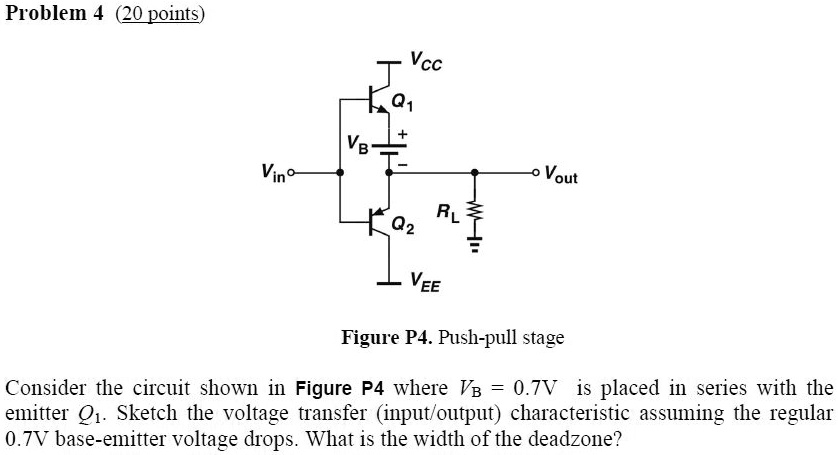 SOLVED: Problem 4 (20 points) Vino Figure P4: Push-pull stage Consider the circuit shown in ...