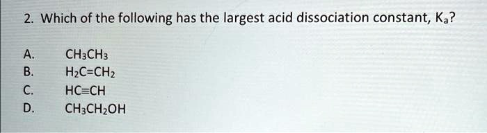 2. Which of the following has the largest acid dissociation constant ...