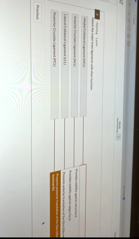 matching 1 point match the major knee ligaments with their function ...