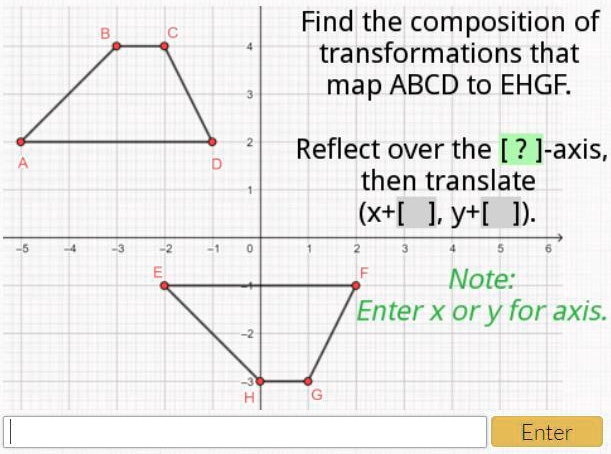 Find the composition of transformations that map ABCD to EHGF. Reflect ...