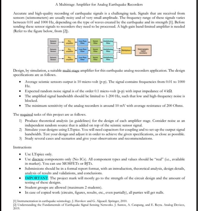 SOLVED: Texts: A Multistage Amplifier for Analog Earthquake Recorders ...