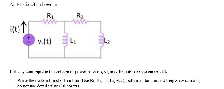 SOLVED: An RL circuit is shown in R1 WV R vs(t) If the system input is the voltage of power ...