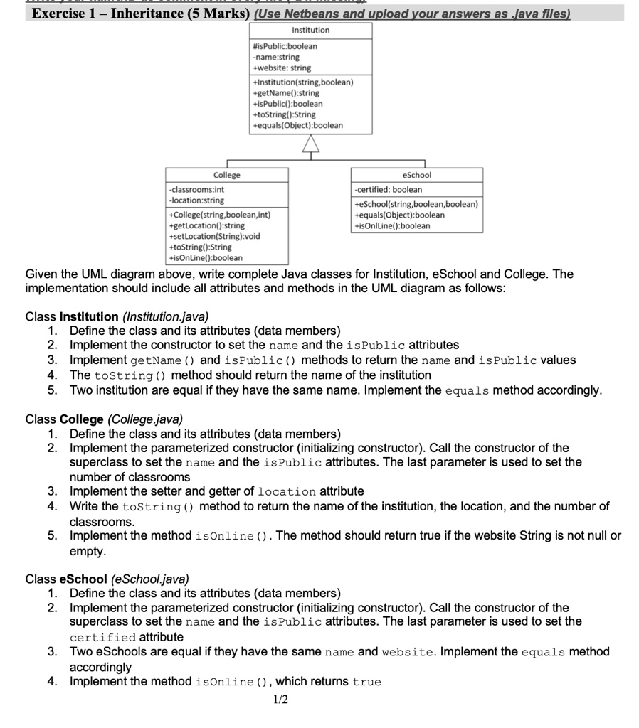 Solved Exercise 1 Inheritance 5 Marks Use Netbeans And Upload Your Answers As Java Files 8026