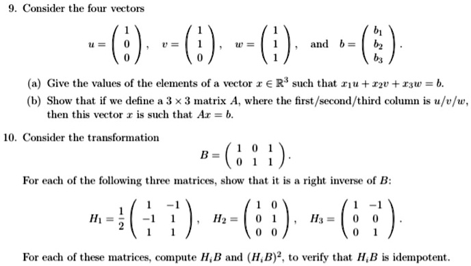 Consider the four vectors u = (a, b, c) and v = (d, e, f); Give the ...