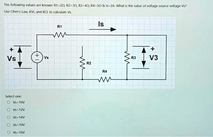 SOLVED: The following values are known: R1=202, R2=30, R3=40, R4=502 Is=2A. What is the value of ...