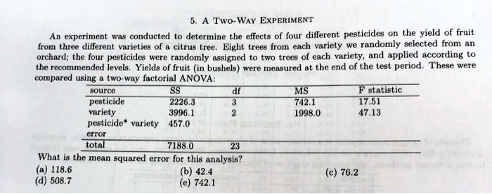 SOLVED: Two-Way ExPERIMENT An experiment Was conducted determine the ...