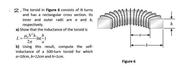 SOLVED: The toroid in Figure 2 consists of N turns and has a rectangular cross-section. Its ...