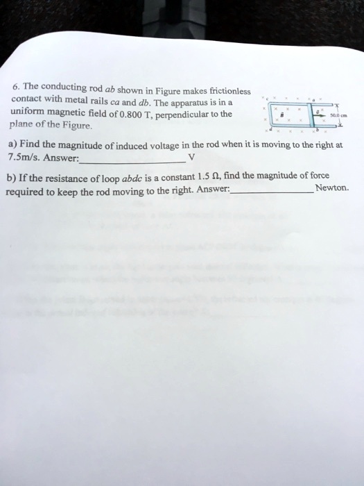 SOLVED: The conducting rod ab shown in Figure makes frictionless contact with metal rails ca and ...