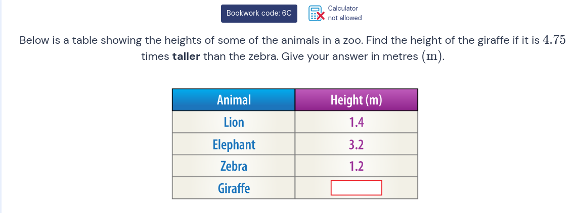 Bookwork code: 6 C Calculator not allowed Below is a table showing the heights of some of the ...