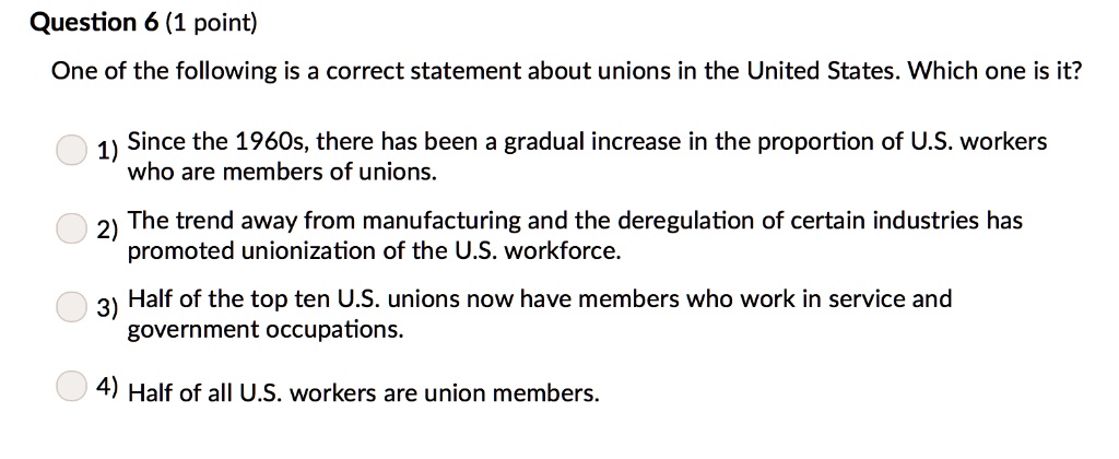 Question 6 (1 point) One of the following is a correct statement about ...