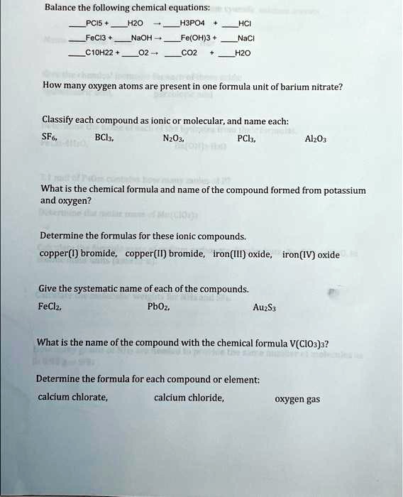 SOLVED: Balance the following chemical equations: PCI5 + H2O -> H3PO4, FeCl3 + NaOH -> Fe(OH)3 ...