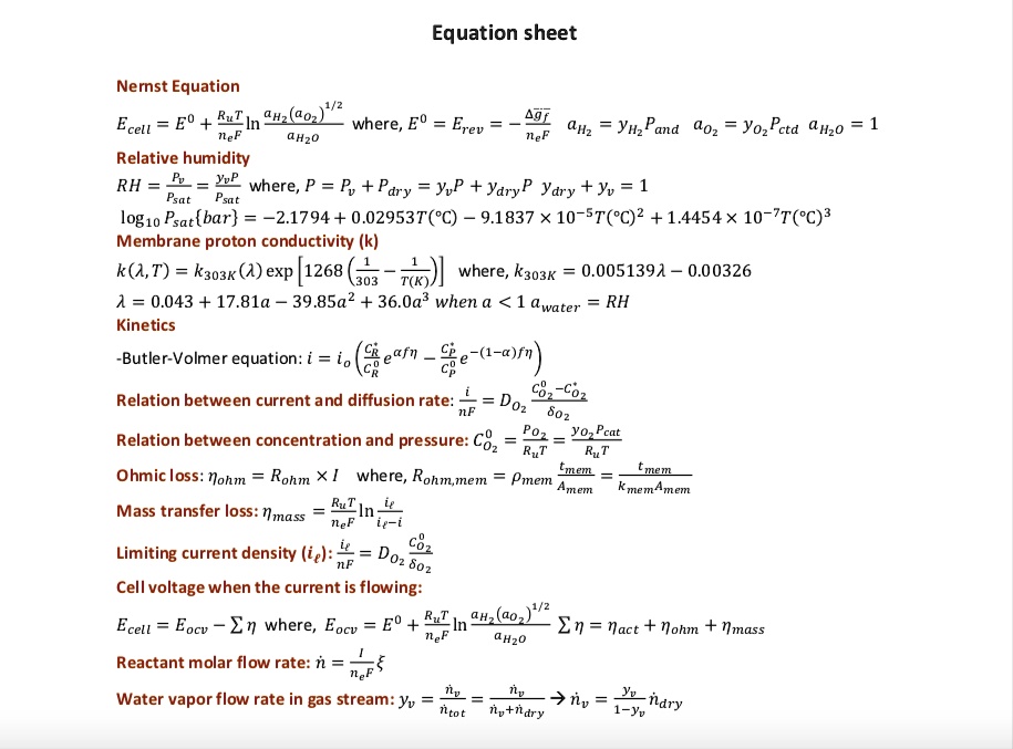 SOLVED: Polymer electrolyte fuel cell (PEM FC) is operating at 350 K ...