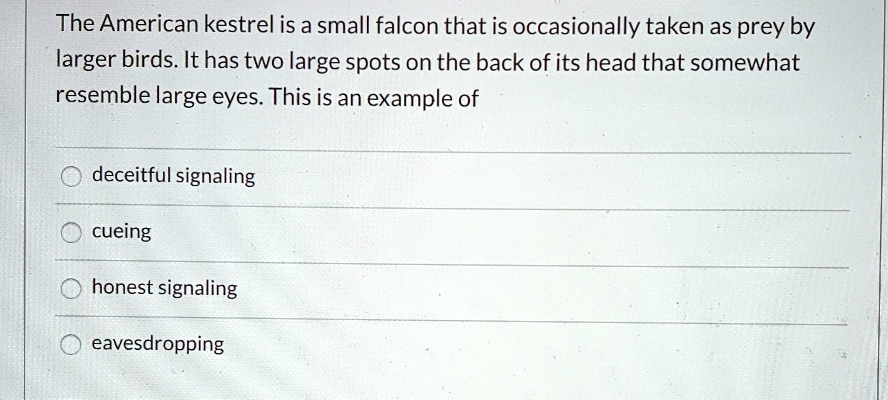 SOLVED: The American kestrel is a small falcon that is occasionally ...