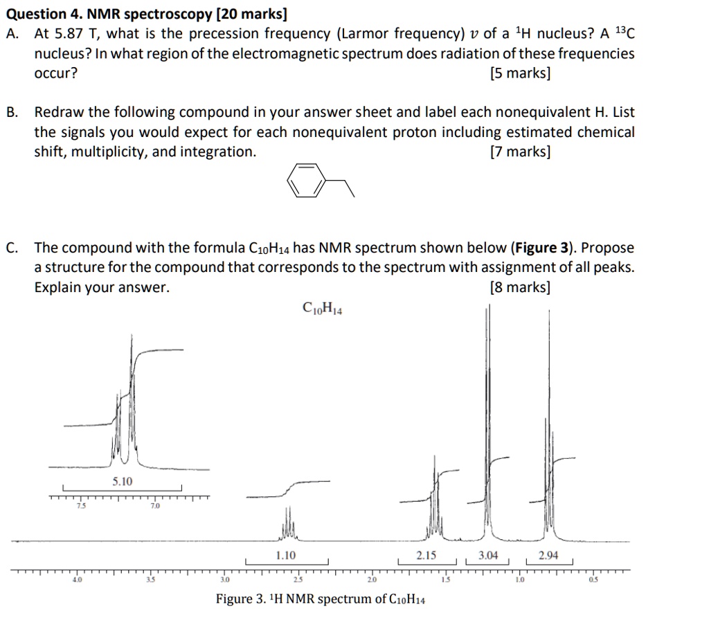 Question 4. NMR spectroscopy [20 marks] A. At 5.87 T, what is the ...