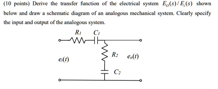 SOLVED: Derive the transfer function of the electrical system Eo(s)/E(s) shown below and draw a ...