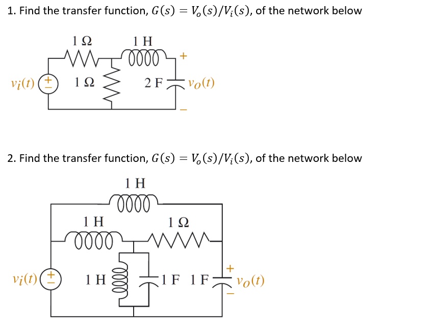 1. Find the transfer function, G(s) = Vo(s)/Vi(s), of the network below 1? 1 H + 2FVo(t) vi(t ...