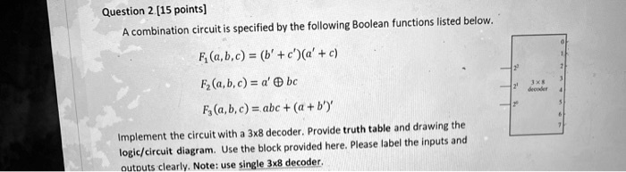 SOLVED: Question 2. [15 points] A combination circuit is specified by the following Boolean ...
