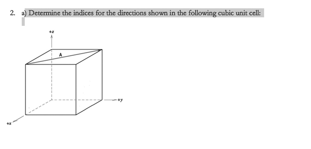 SOLVED: 2. a) Determine the indices for the directions shown in the following cubic unit cell: