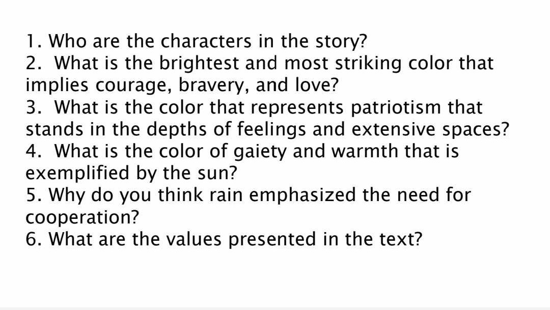 1. Who are the characters in the story? 2. What is the brightest and ...