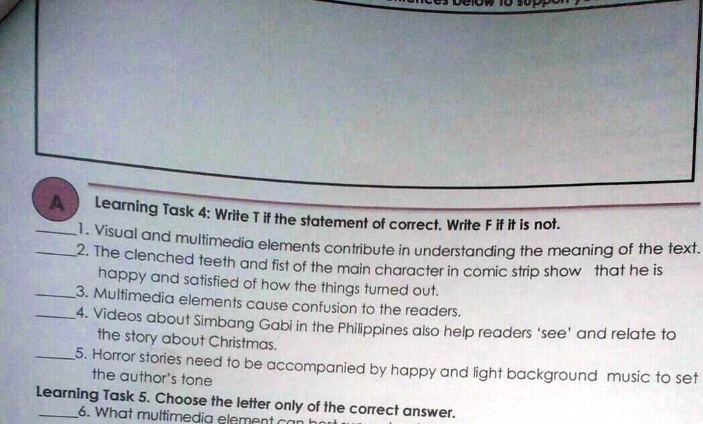learning task 4 write t if the statement of correct write fif it is not 1 visual and multimedia ...