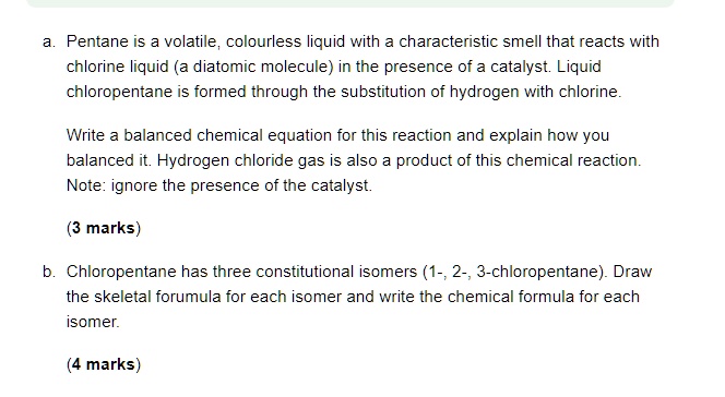 pentane is volatile colourless liquid with characteristic smell that ...