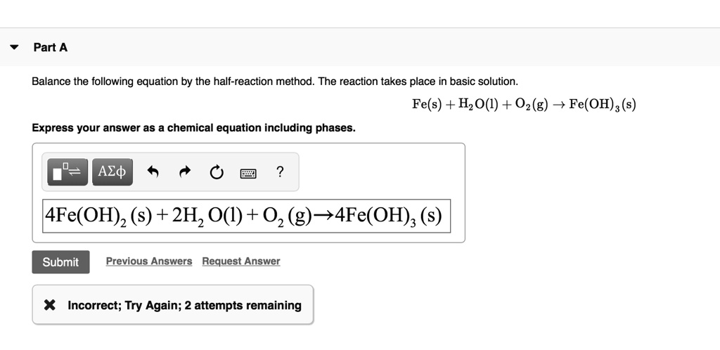 SOLVED:Part A Balance the following equation by the half-reaction ...