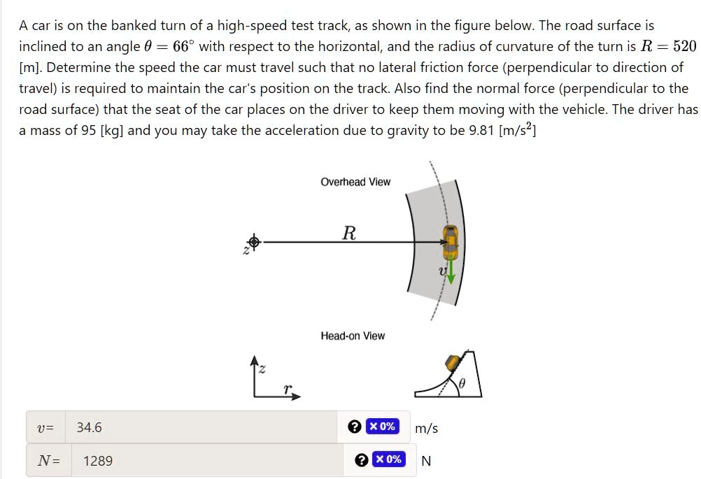 a car is on the banked turn of a high speed test track as shown in the ...