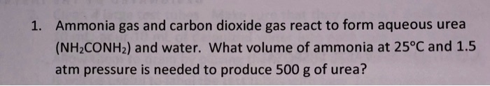 SOLVED: Ammonia gas and carbon dioxide gas react to form aqueous urea ...