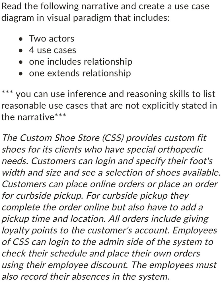 Read the following narrative and create a use case diagram in visual ...