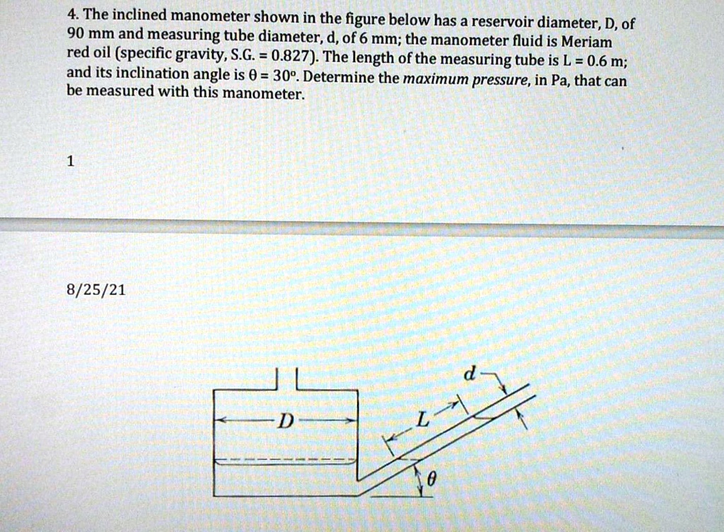 4. The inclined manometer shown in the figure below has a reservoir ...