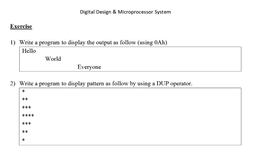 Solved Assembly Language Digital Design Microprocessor System Exercise 1 Write A Program To