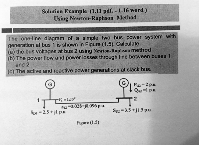 SOLVED: Solution Example 1.11 pdf.-1.16 word Using Newton-Raphson Method The one-line diagram of ...