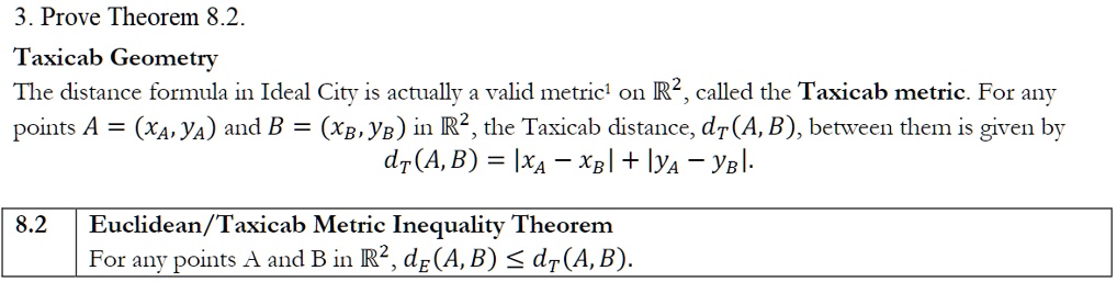 3 prove theorem 82 taxicab geometry the distance formula in ideal city ...