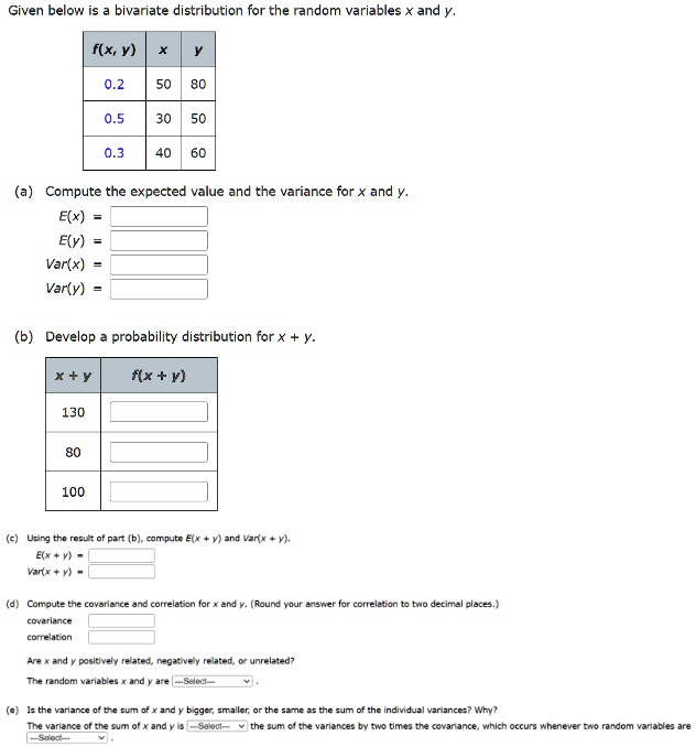Given below is a bivariate distribution for the random variables x and y. (a) Compute the ...