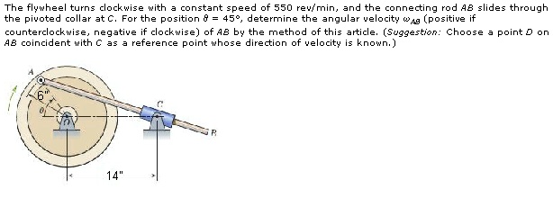 The flywheel turns clockwise with a constant speed of 550 rev/min, and ...