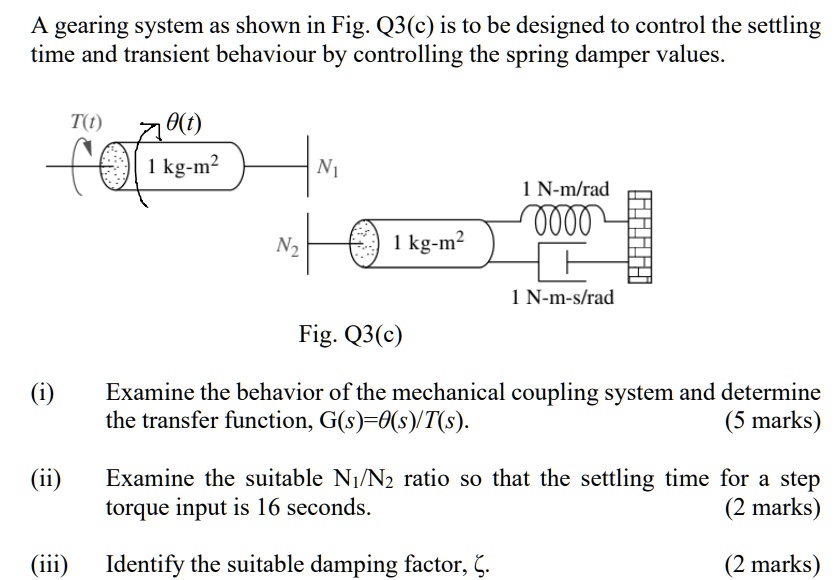 SOLVED: A gearing system as shown in Fig: Q3(c) is to be designed to ...