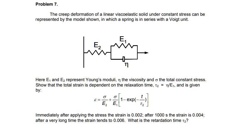 Problem 7. The creep deformation of a linear viscoelastic solid under constant stress can be ...