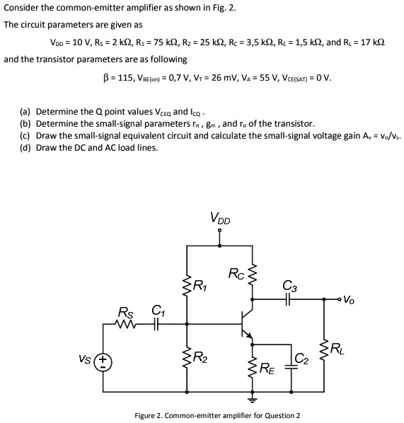 SOLVED: Consider the common-emitter amplifier as shown in Fig. 2. The circuit parameters are ...