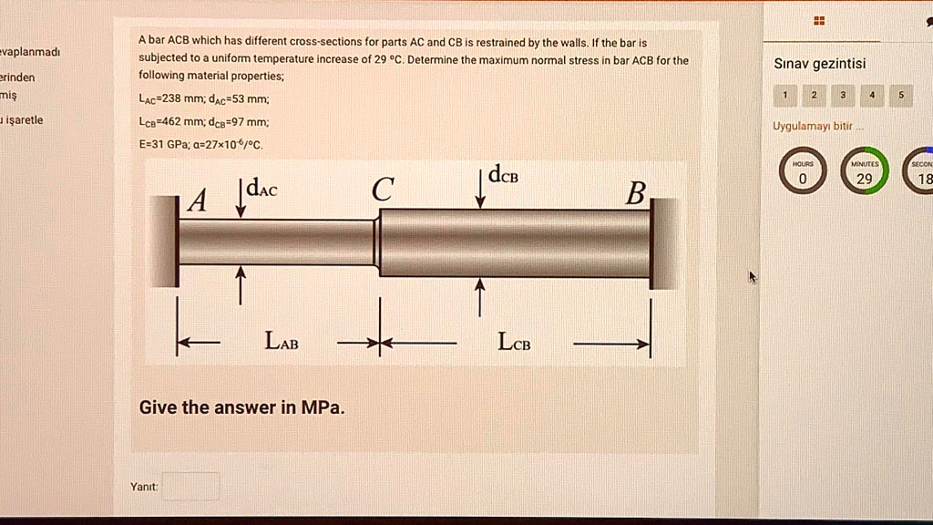 SOLVED: A bar ACB which has different cross-sections for parts AC and ...
