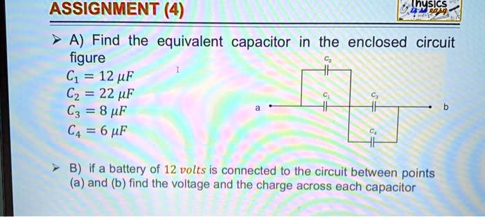 SOLVED: A. Find the equivalent capacitor in the enclosed circuit figure C = 12F, C = 22F, C3 ...